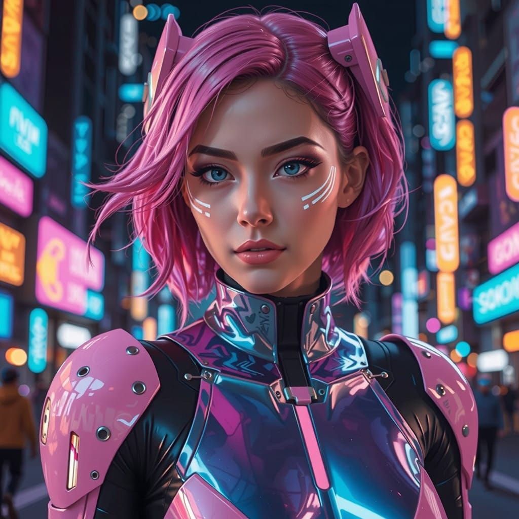 Confident Space Age Goddess in Shimmering Latex Bo... - AI Art