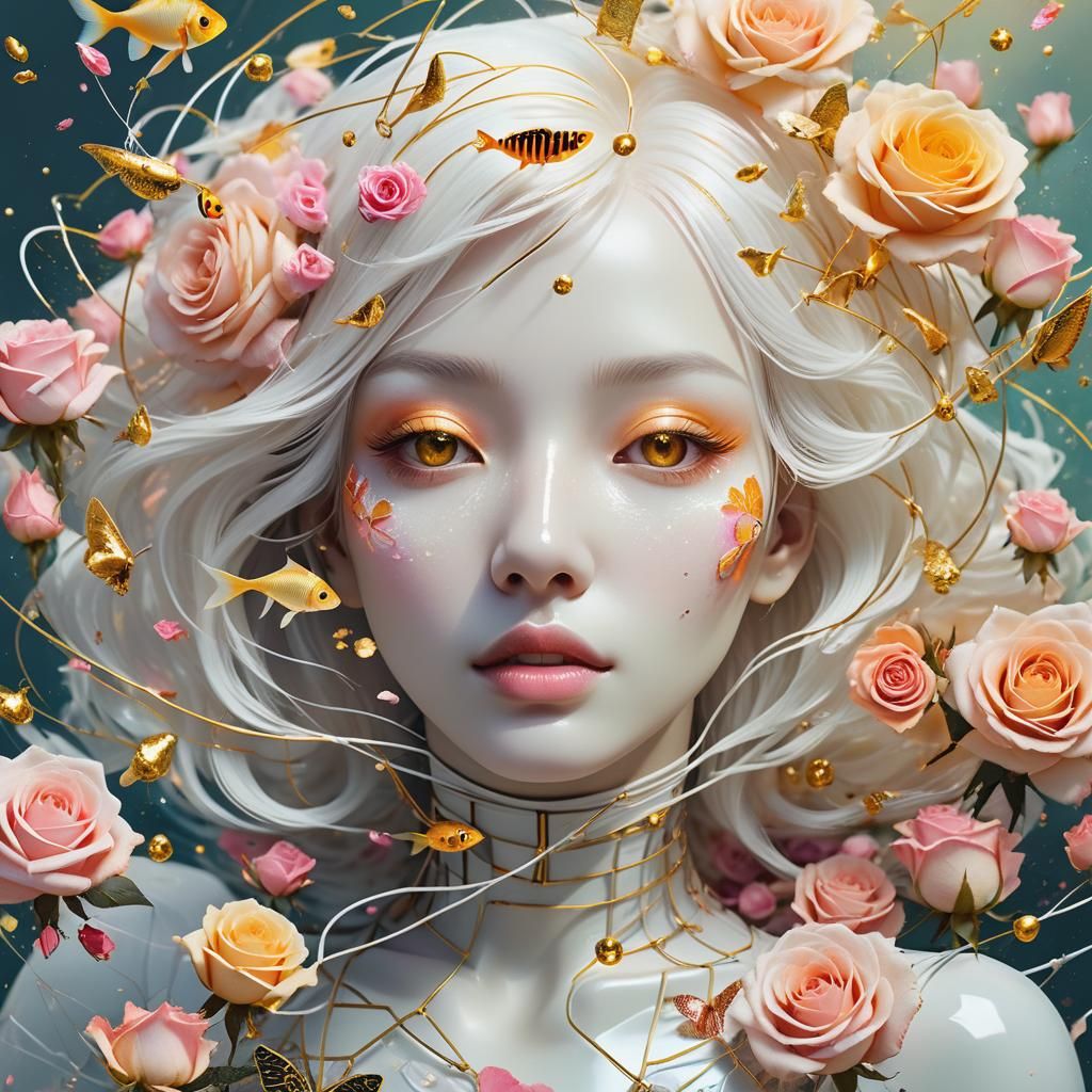 Aurora android girl - Surrealist Android Girl in Whirling G...