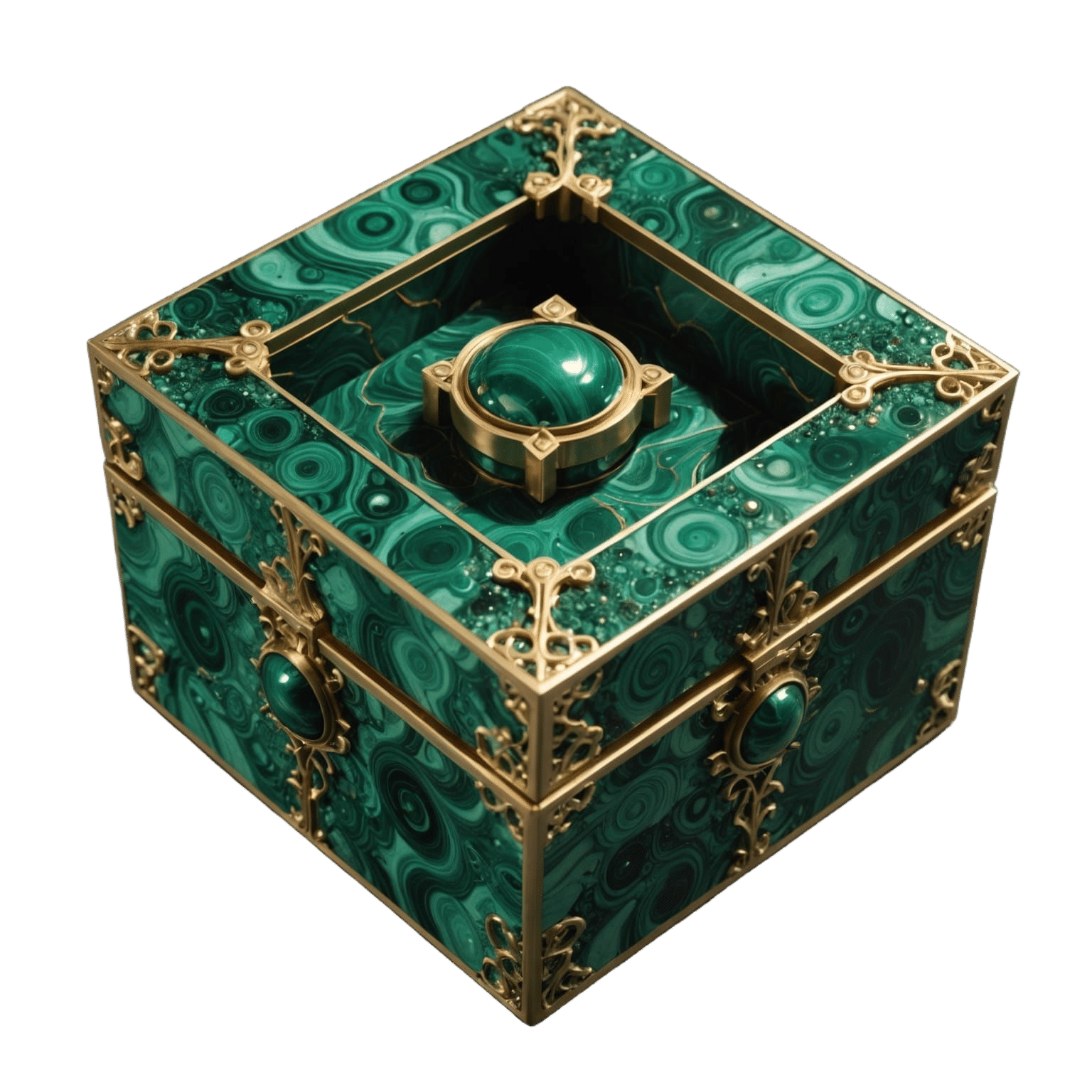 Fractal Box in Malachite Hues - AI Art