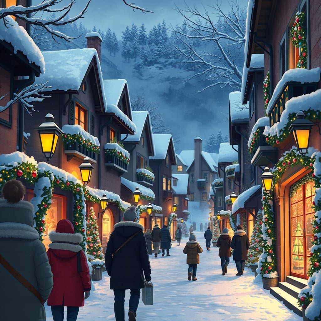 It's late at night. - Wintery Italian Village Scene in Festi...
