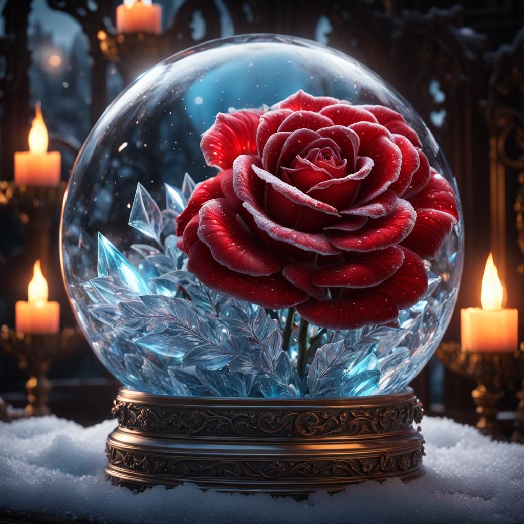 winter frosted ice rose in a beautiful glass dome - AI Generated ...