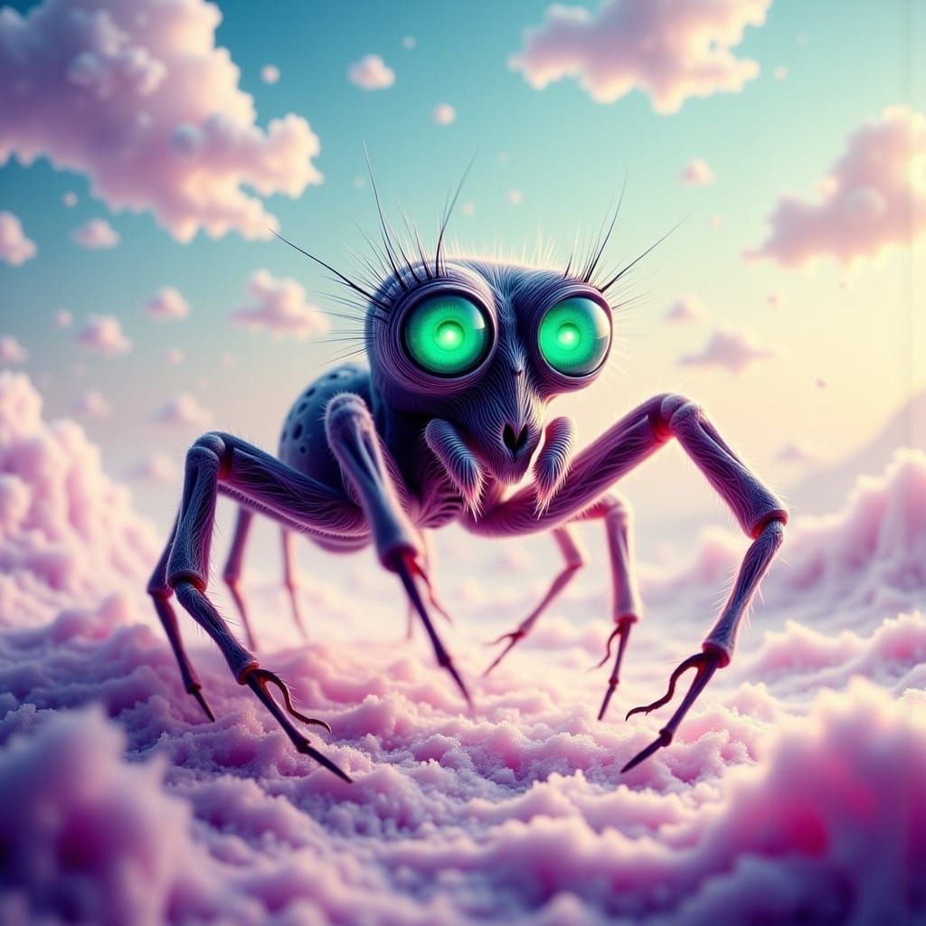 Whimsical Surrealist Roller Skating Spider in Ethe... - AI Art