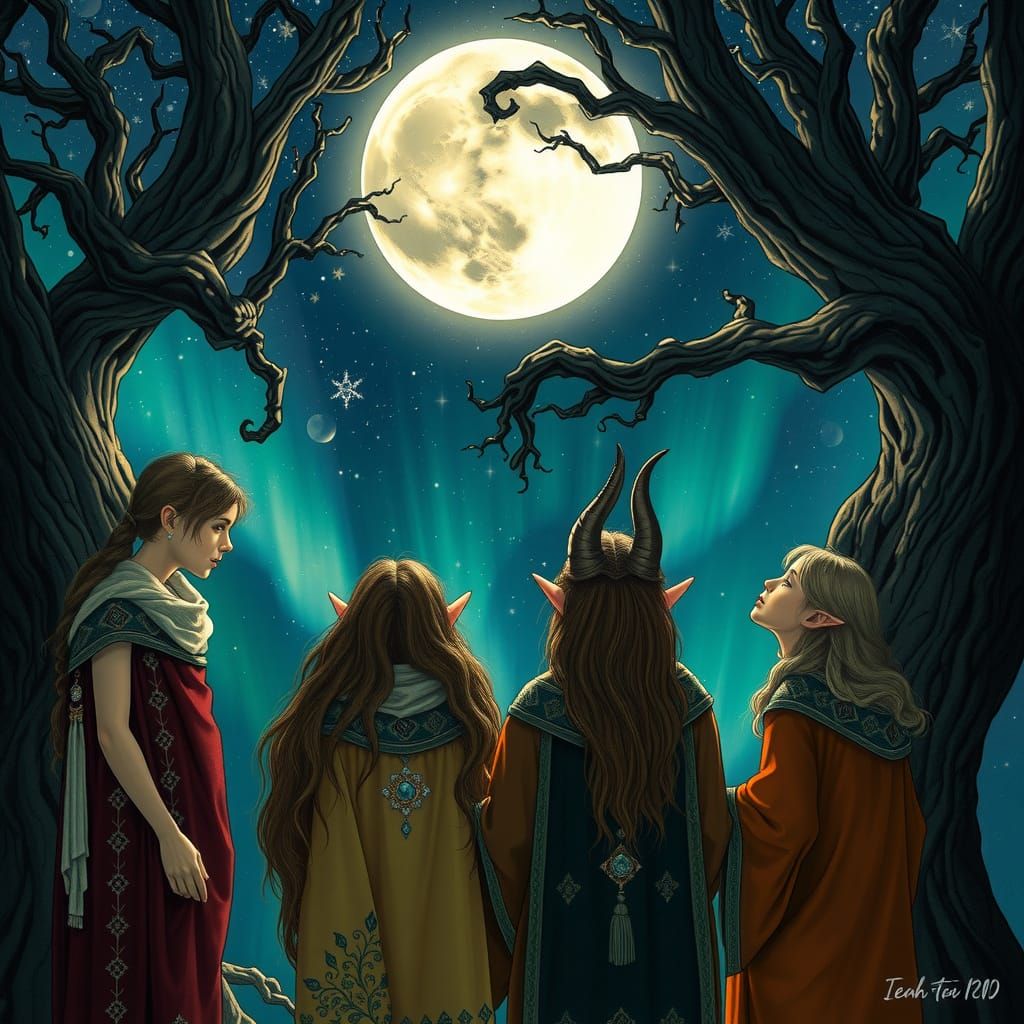 Elves Marvel at Lunar Eclipse in Whimsical Starry ... - AI Art