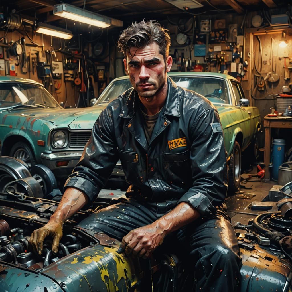 Greasy mechanic - Impasto Portrait of a Greasy Mechanic in a...