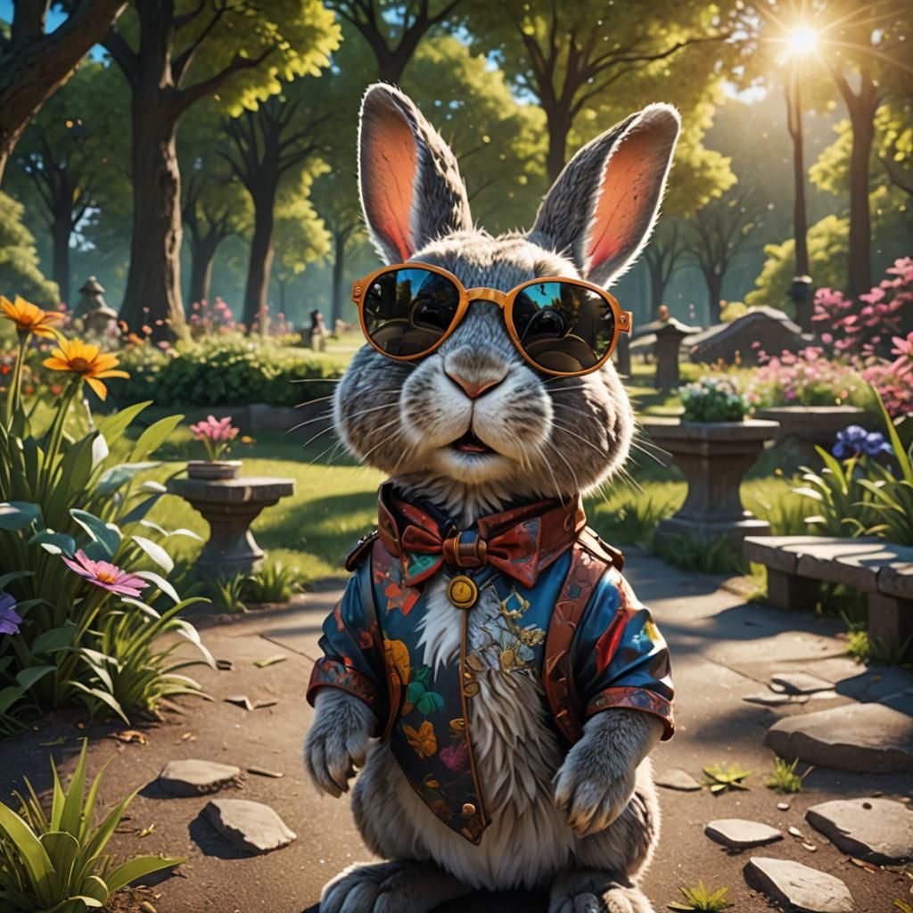 A rabbit wearing sunglasses in the park - AI Generated Artwork ...