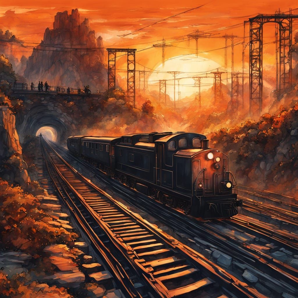 Keep chugging on - Fantastical Train Ride Over a Sunset Wate...