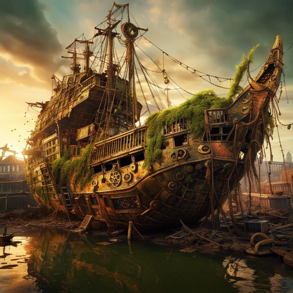 Dry Seas, Post-Apocalyptic Pirate Ship - AI Generated Artwork ...