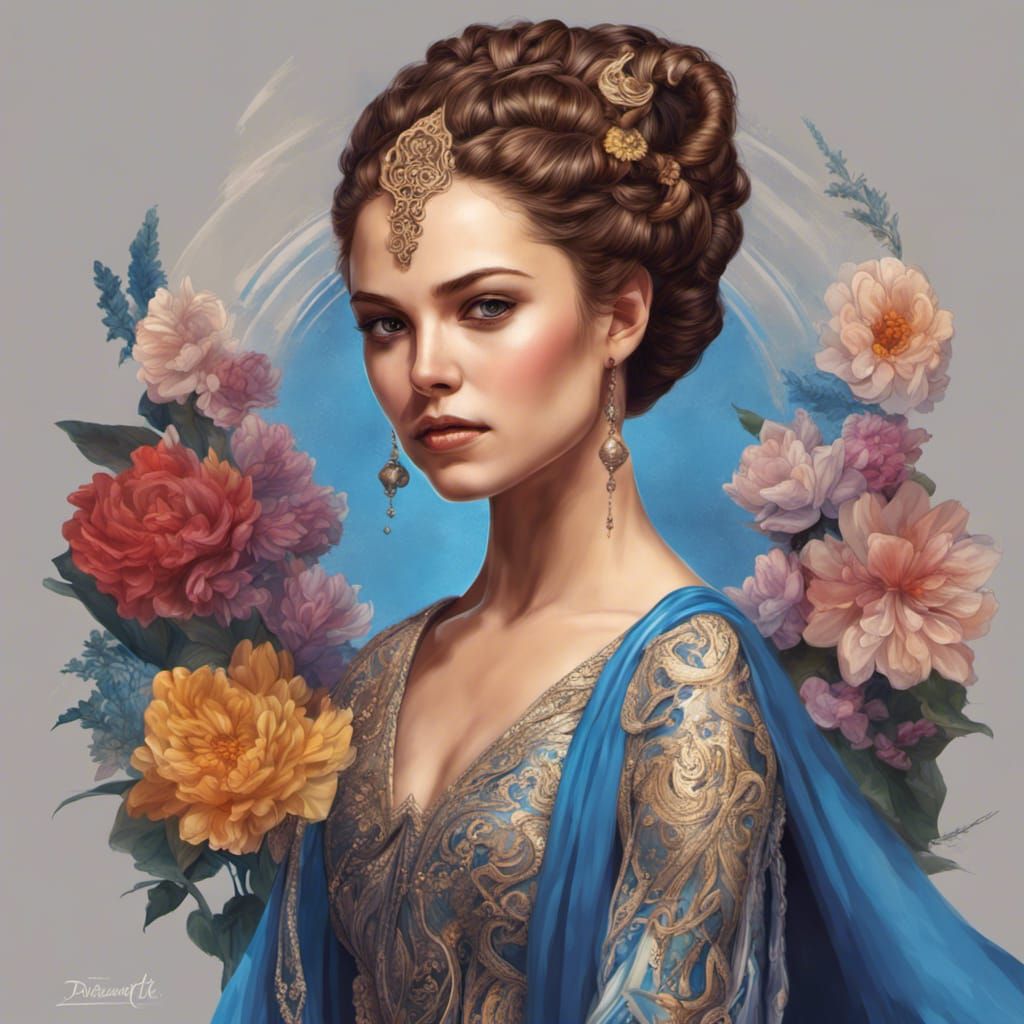 Star Wars beautiful Padme, intricate hair style, beautiful ornate blue ...