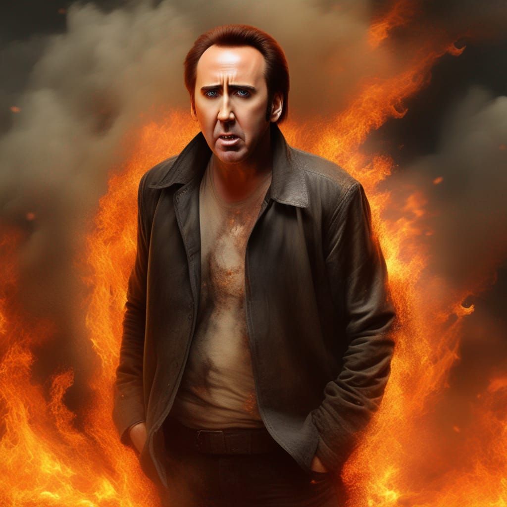 Nicolas Cage on Fire - AI Generated Artwork - NightCafe Creator