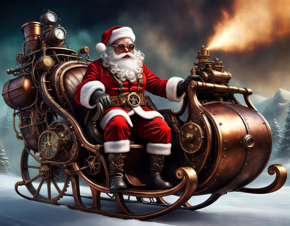 Steampunk Santa in NP3000 Sleigh - AI Generated Artwork - NightCafe Creator