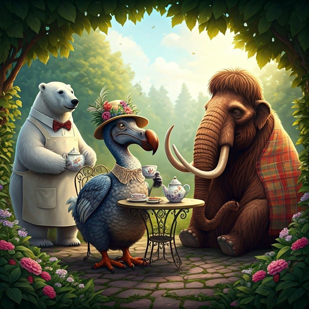 Extinct creatures tea party - Whimsical Tea Party of Extinct...