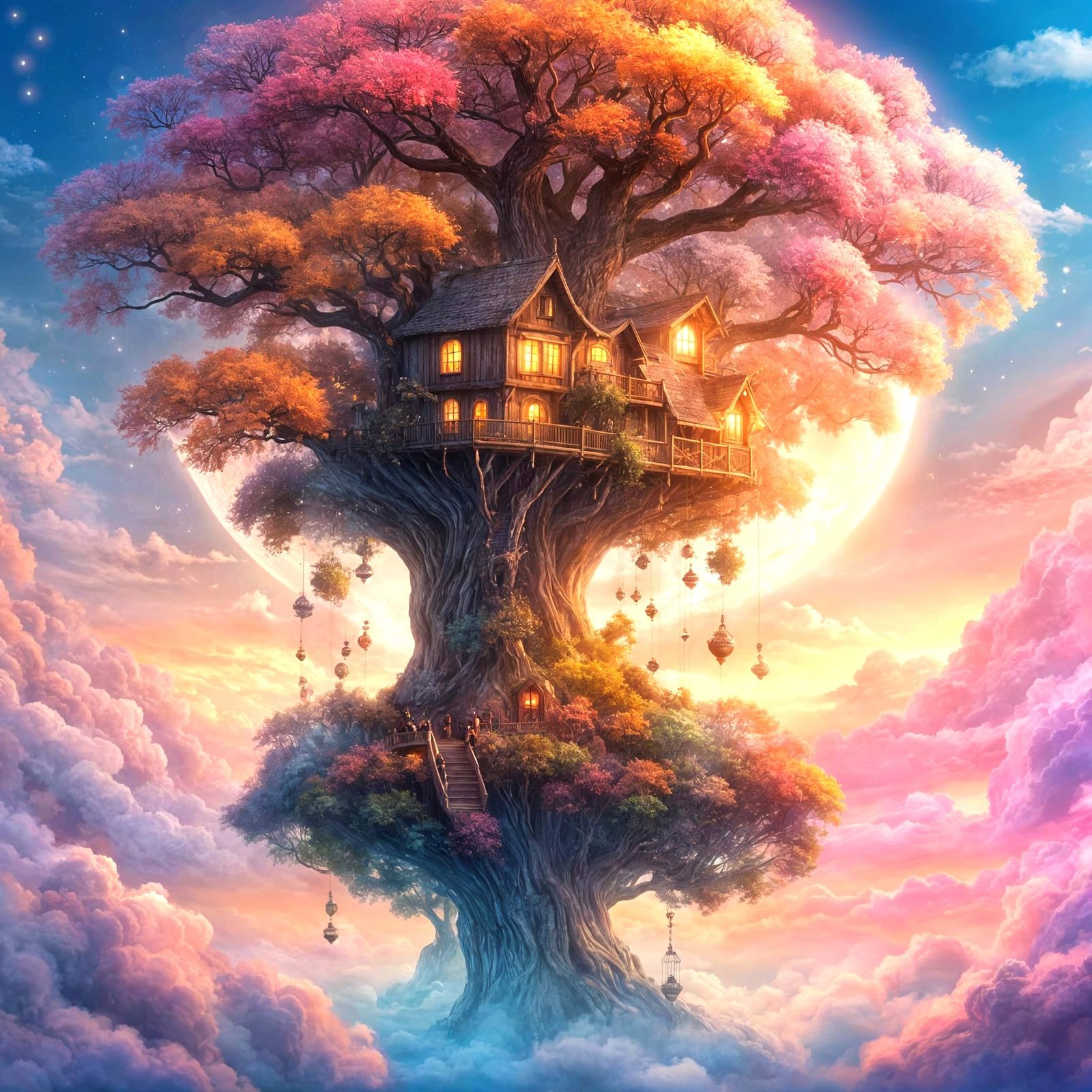 Magical Floating Treehouse in Clouds