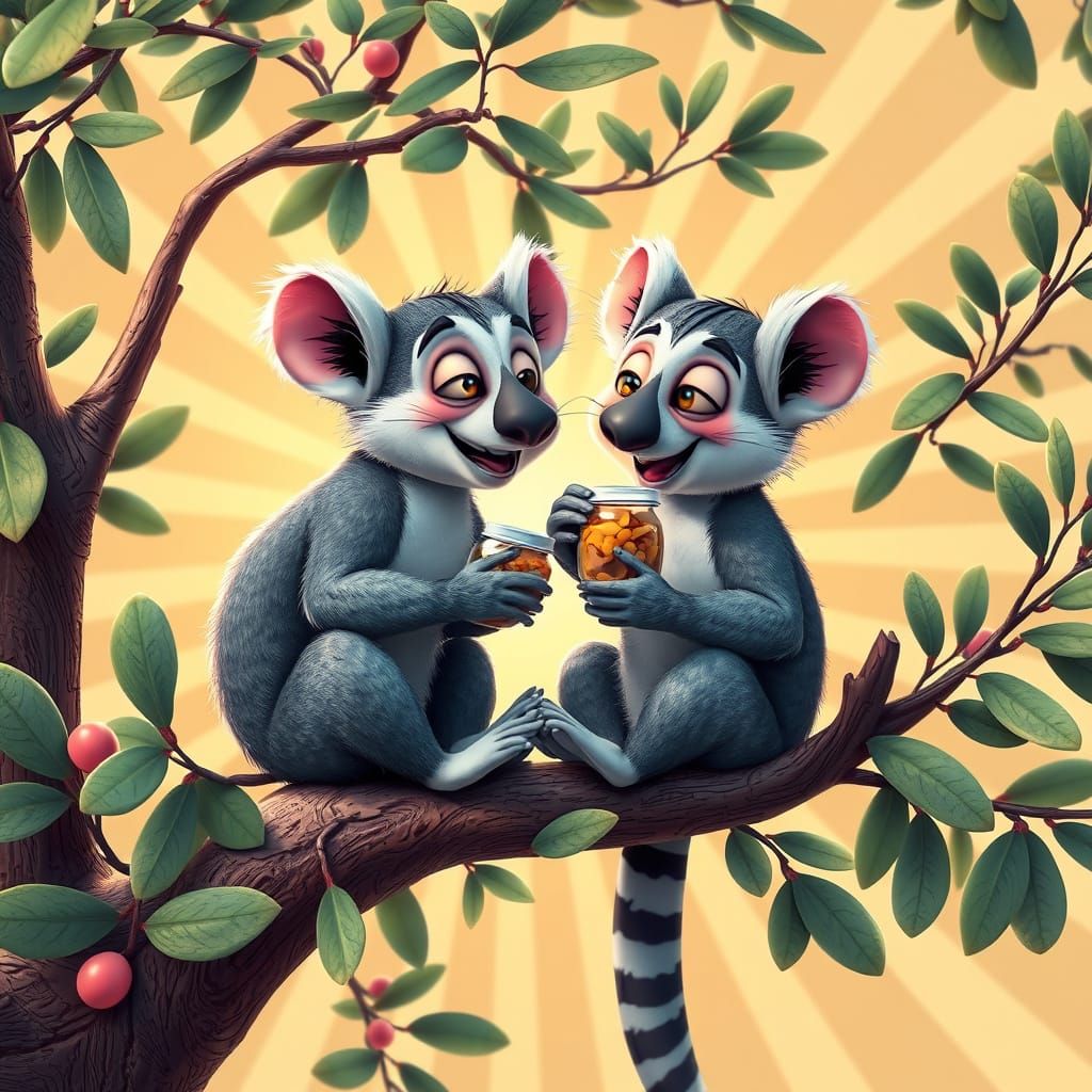 Lemurs in cartoon style - Playful Lemur Couple in Whimsical ...