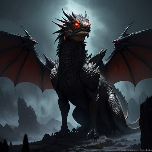 Dark Fantasy Dragon Wields Flaming Greatsword in E... - AI Art
