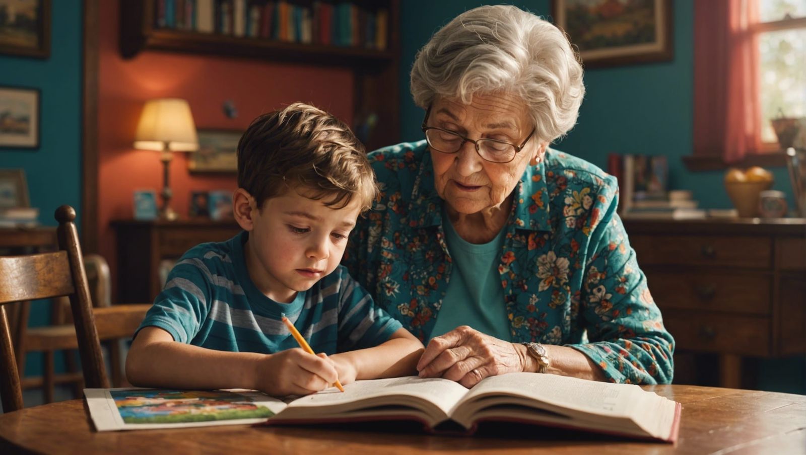 Grandma teaching grandson reading (revisited) - AI Generated Artwork ...