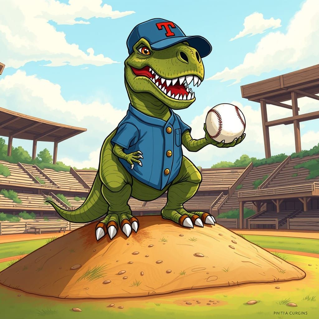 No arm on this pitcher! - Tyrannosaurus Rex Baseball Player...