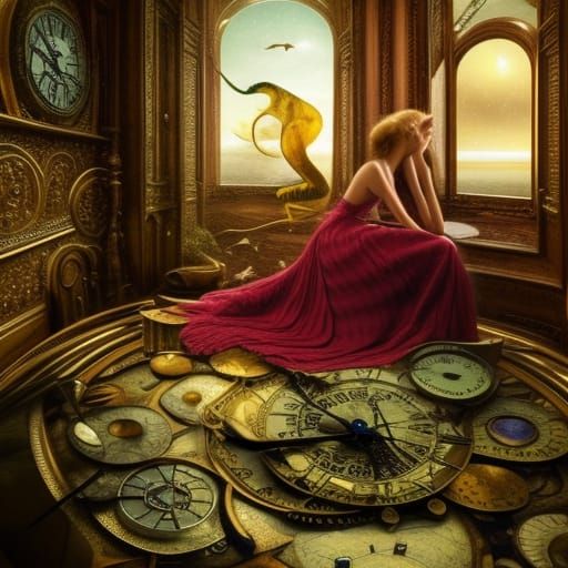 Waiting woman,clocks and watches/8k resolution concept art bokeh ...