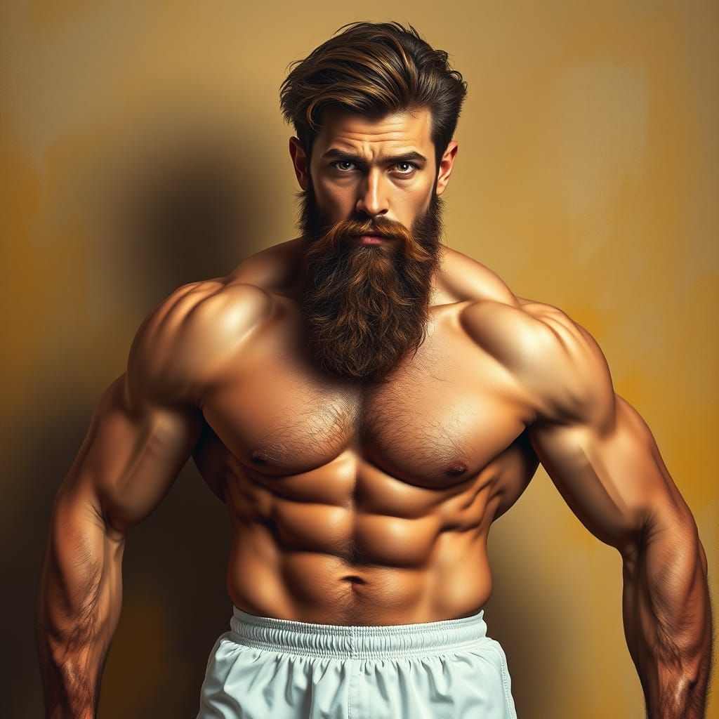 handsome, shirtless, hairy chest, muscular young hunk, brown hair in ...