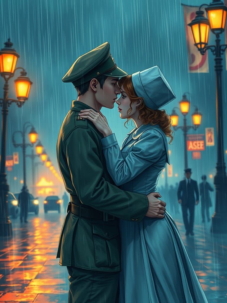 Frederic Henry and Catherine Barkley under the rain 🌧