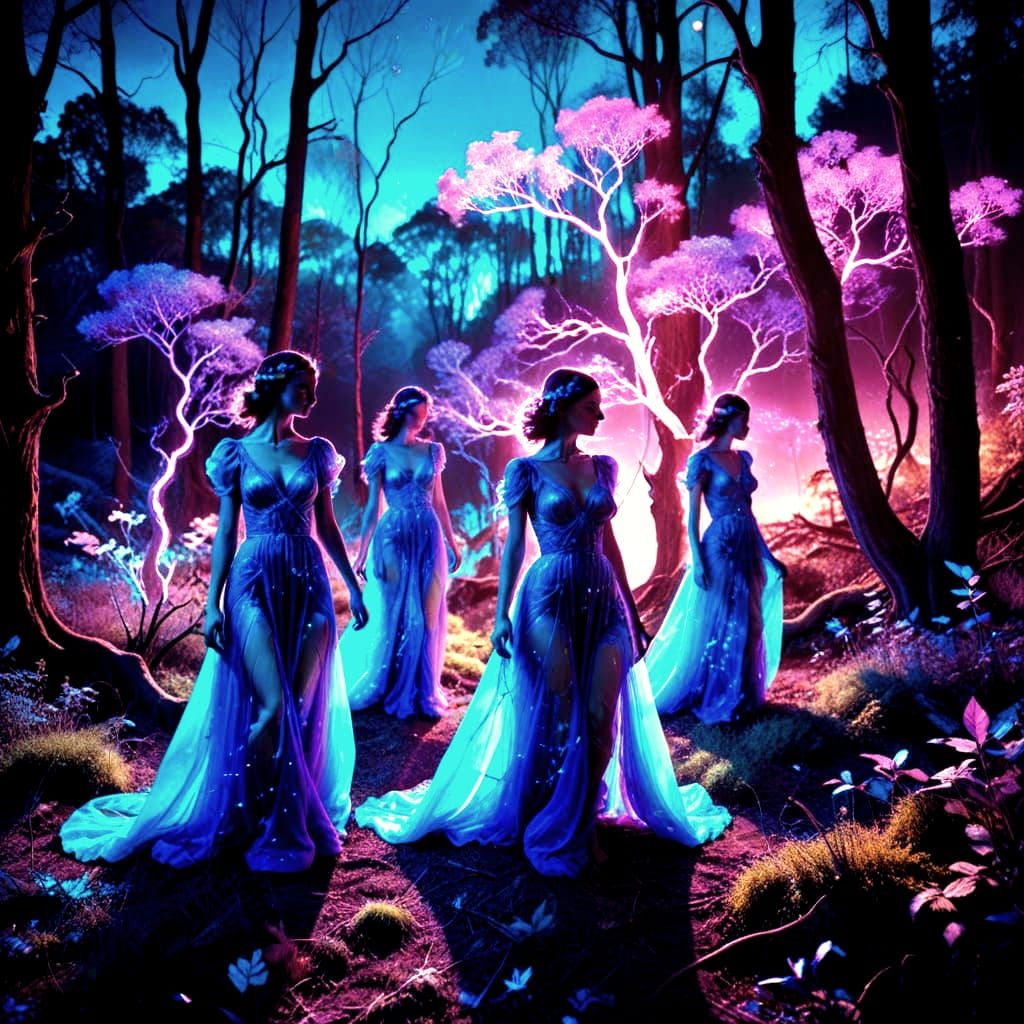 Ethereal Australian Forest Scenes with Neon Sprite... - AI Art