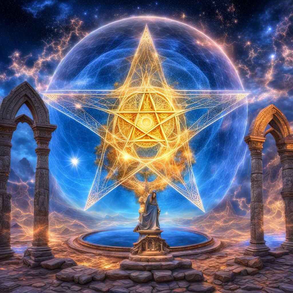 The Esoteric Pentagram of Spirituality floating in the sky opening the ...