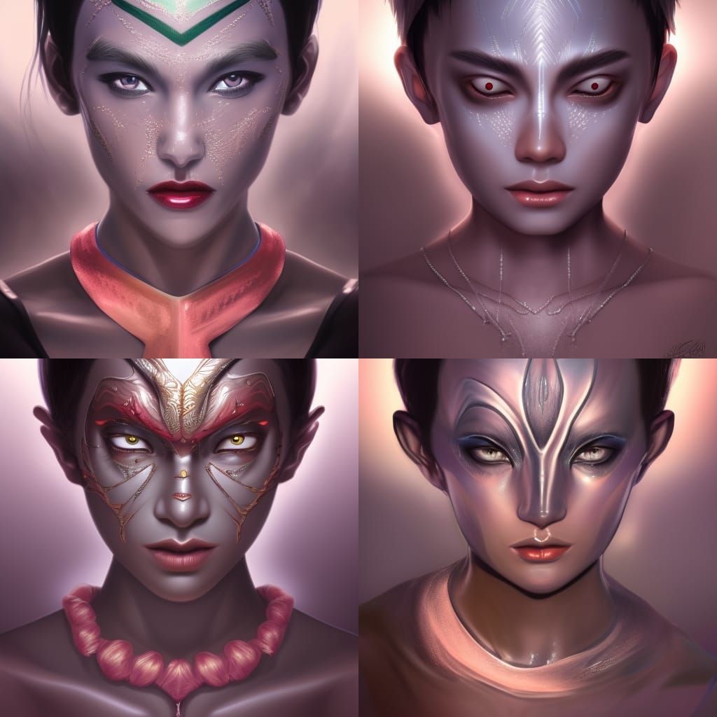 Concept art character portrait with extremely shiny ultra reflective ...