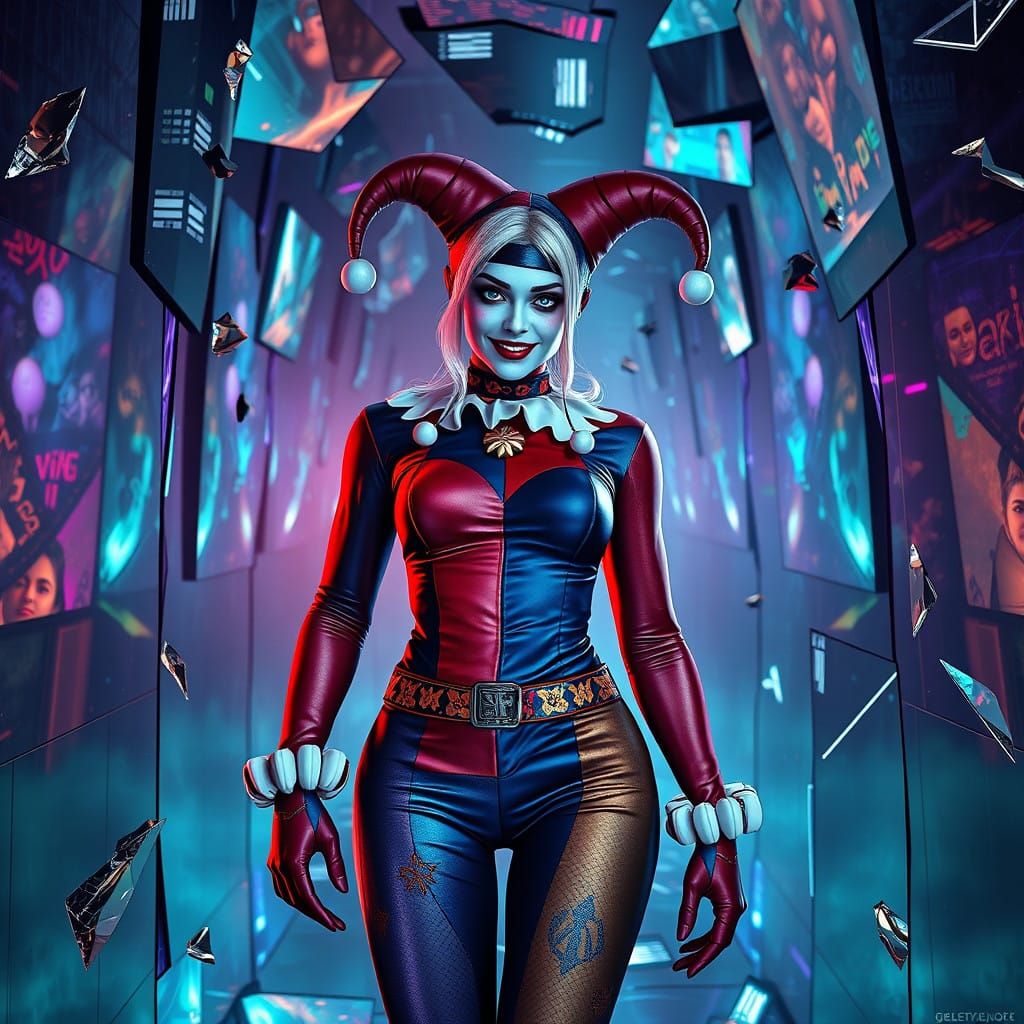 Vibrant Jester Queen in Shattered Reality - AI Art