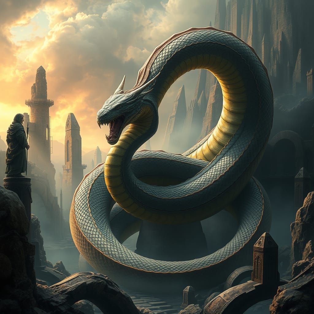 Mystical Serpent Lord Guards Forgotten Lore in Anc... - AI Art