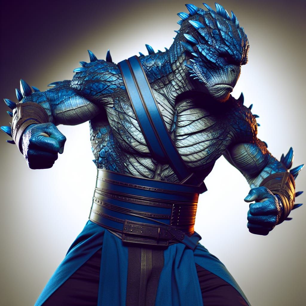 scifi scene, muscular blue-scaled man with reptilian-scaled face - AI ...