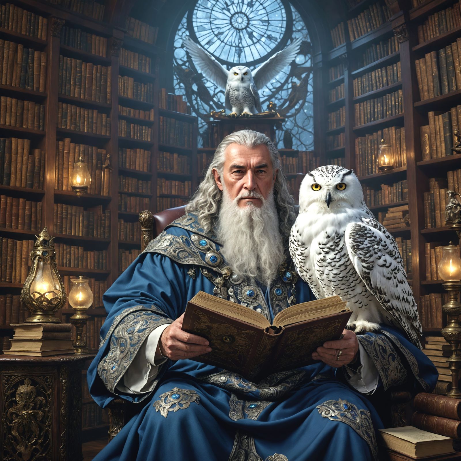 Ethereal Wizard in Grays and Blues Amidst Ancient ... - AI Art