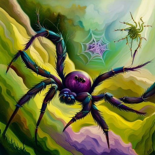 Metallic spider with Black and violet Spiral markings, iridescent ...