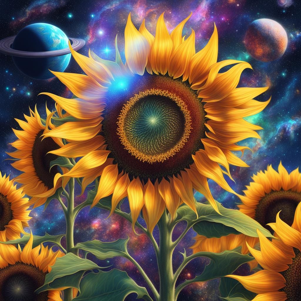 Sunflowers in space - AI Generated Artwork - NightCafe Creator