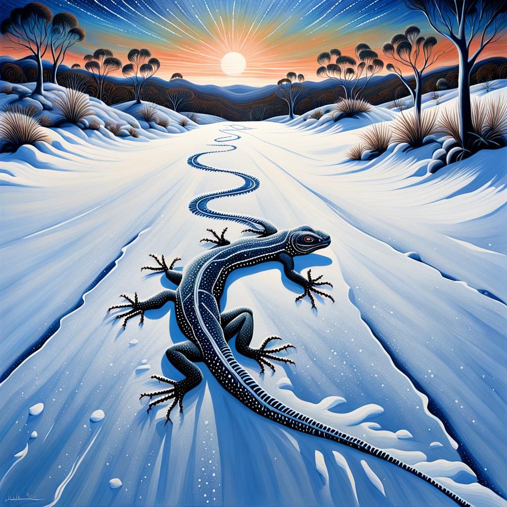 A lizard's trace on snow. - AI Generated Artwork - NightCafe Creator