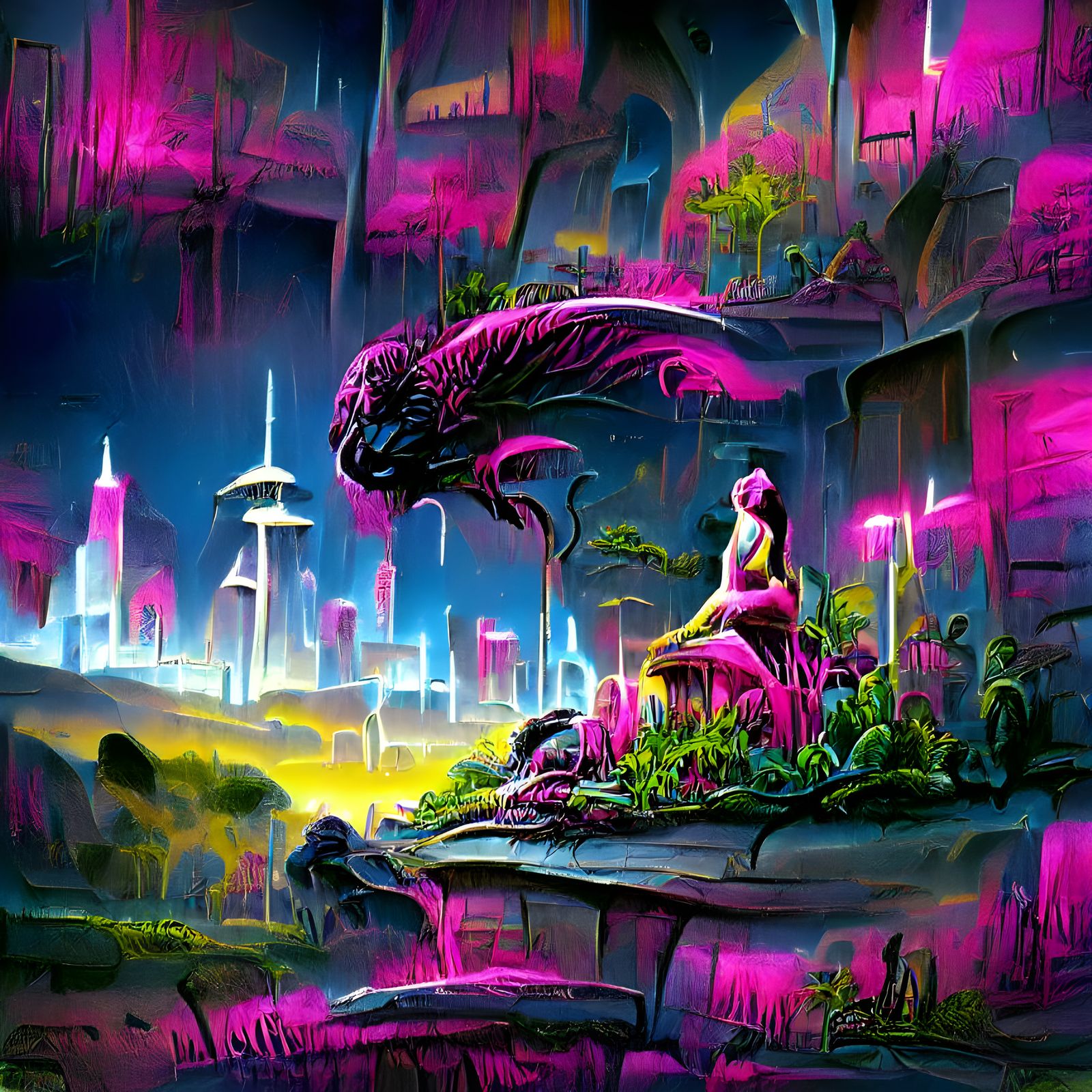 Bright Magenta Alien City, 3-66 - AI Generated Artwork - NightCafe Creator