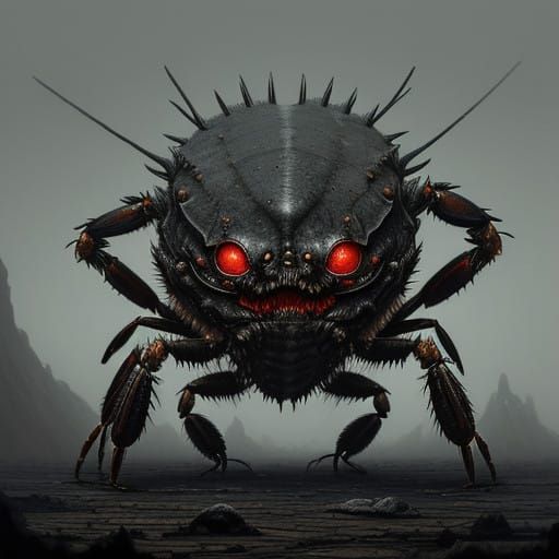 Grotesque, Biomechanical Crab-Flea Hybrid in Dark,... - AI Art