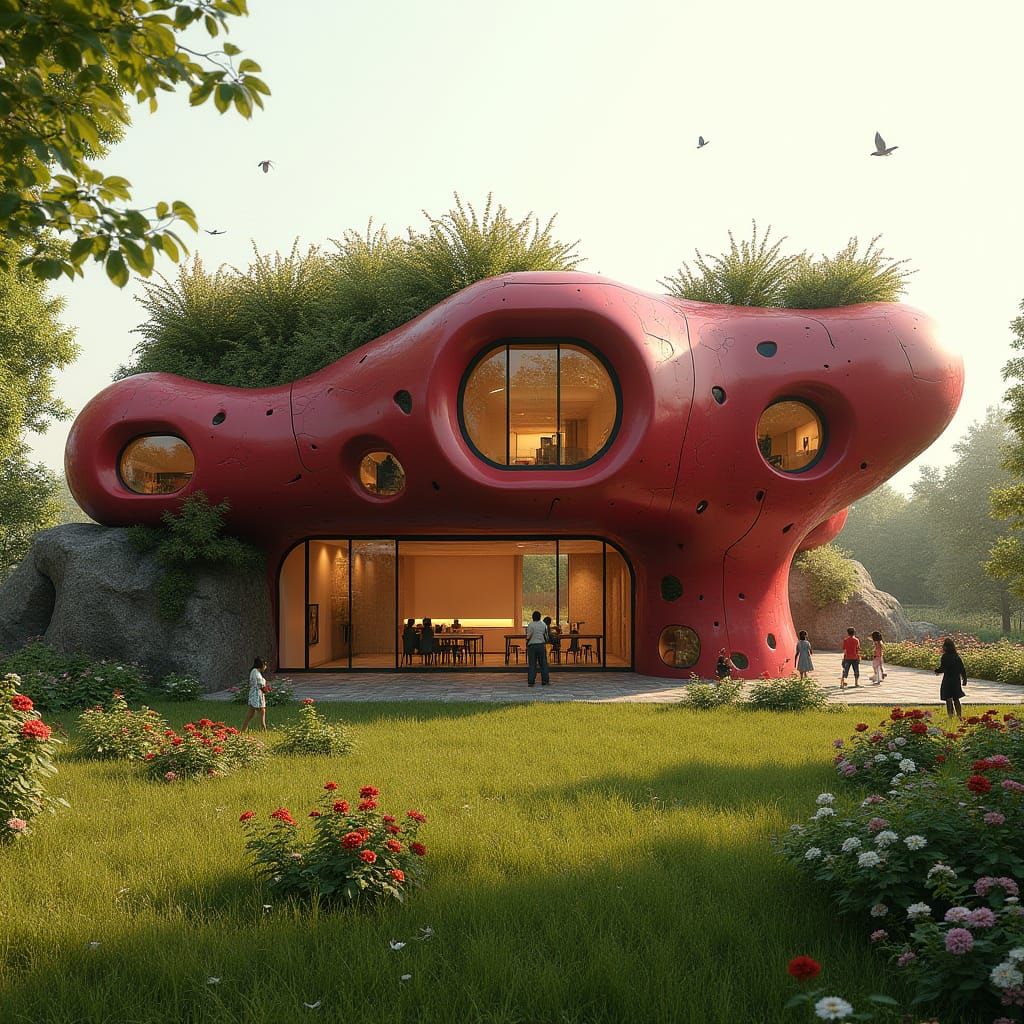 Organic Futuristic Extension in Timber Building wi... - AI Art