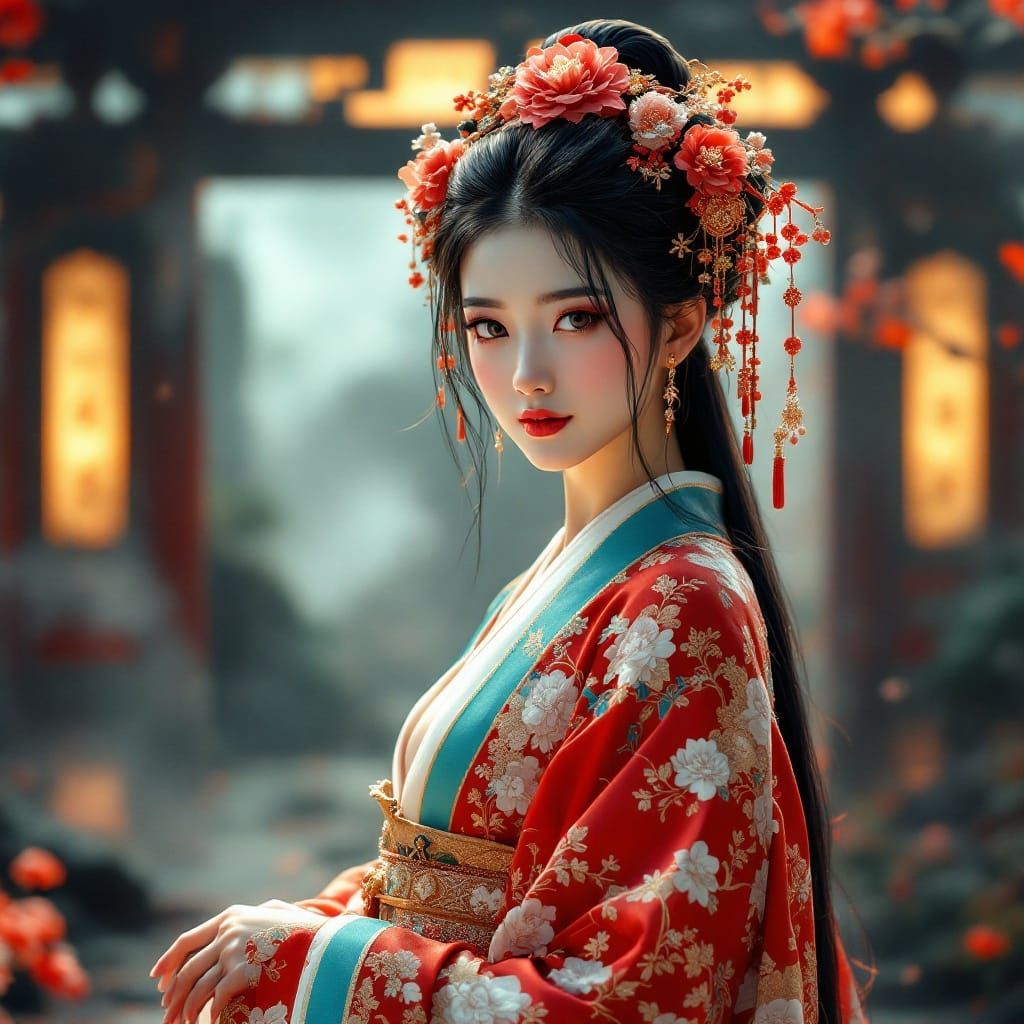 Iwanaga-hime 3 - Edo Goddess of Mystique in Ruby Red Kimono