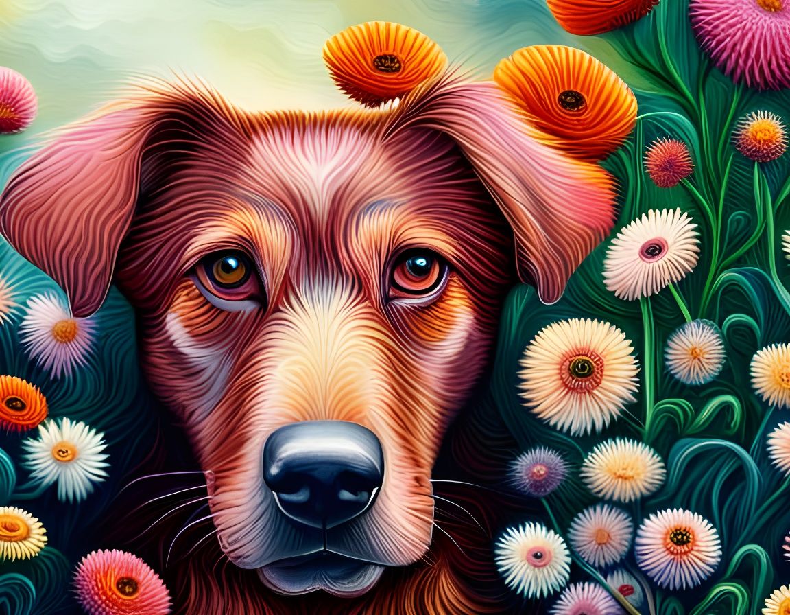 Dog & Flowers - AI Generated Artwork - NightCafe Creator