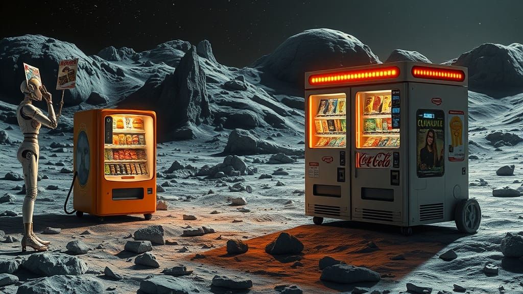 Solar Powered Vending Machines Illuminate the Moon... - AI Art