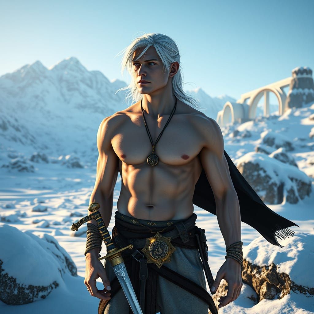 Snow Elf Spellsword in Winter Wonderland - AI Art