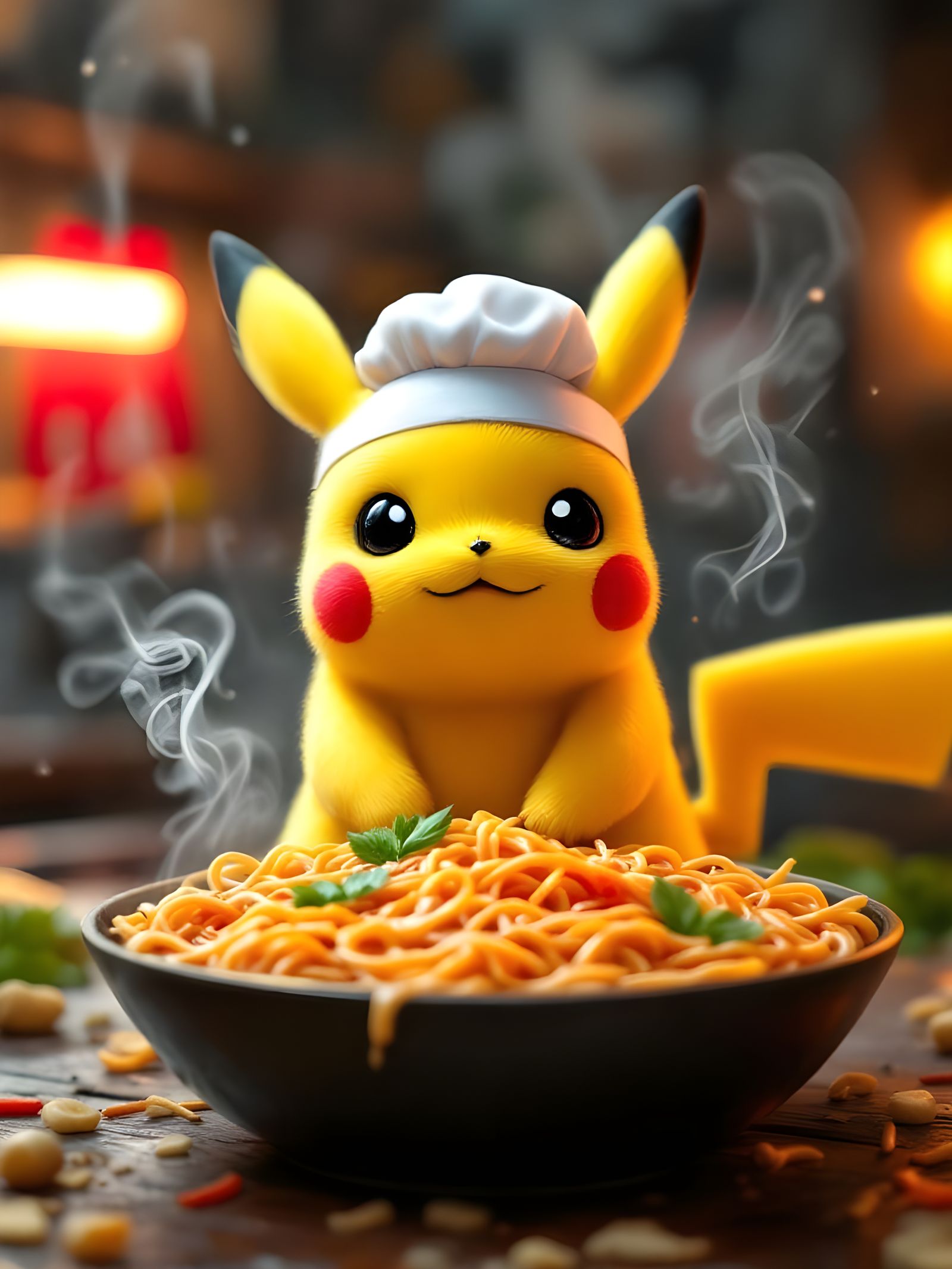 Ramen Noodles Pikachu in 3D Anime Style - AI Art