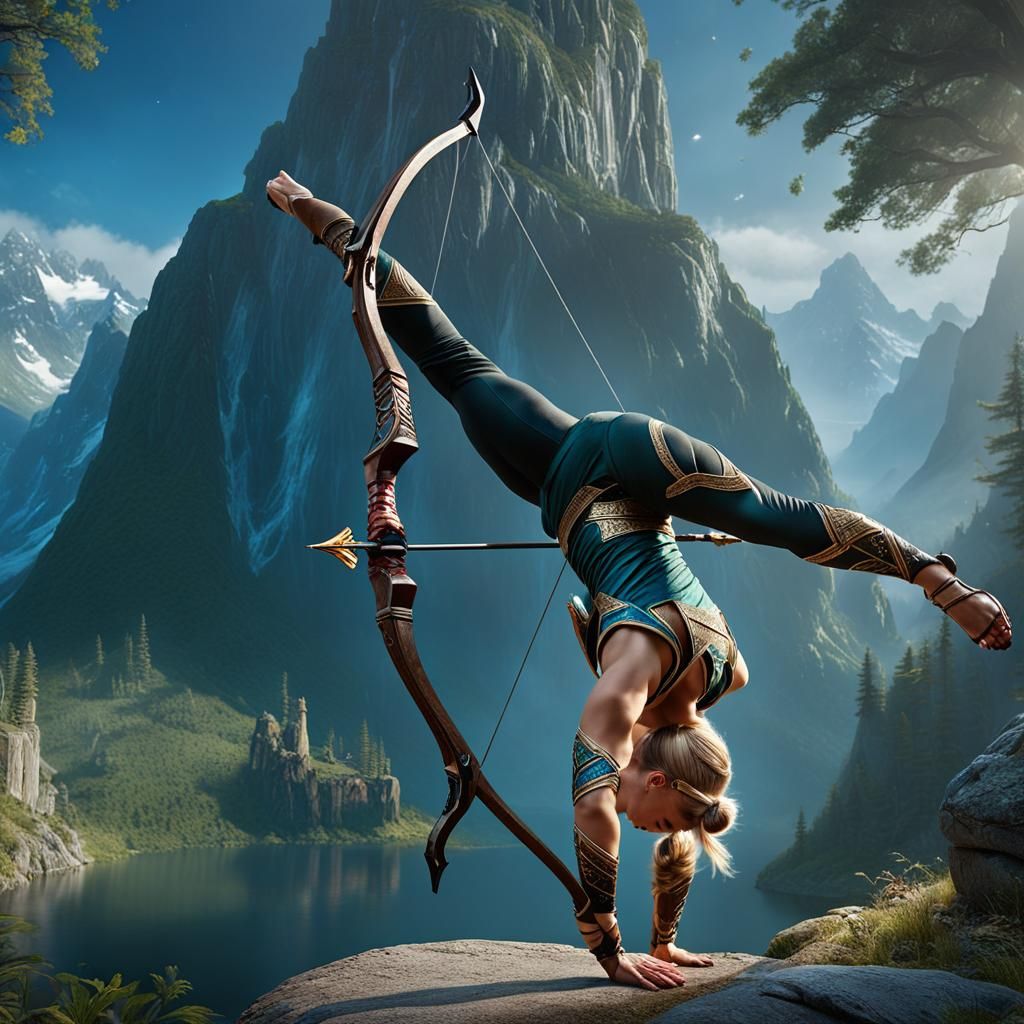 Corrinne Calhoun shooting a bow and arrow with her feet while doing a ...