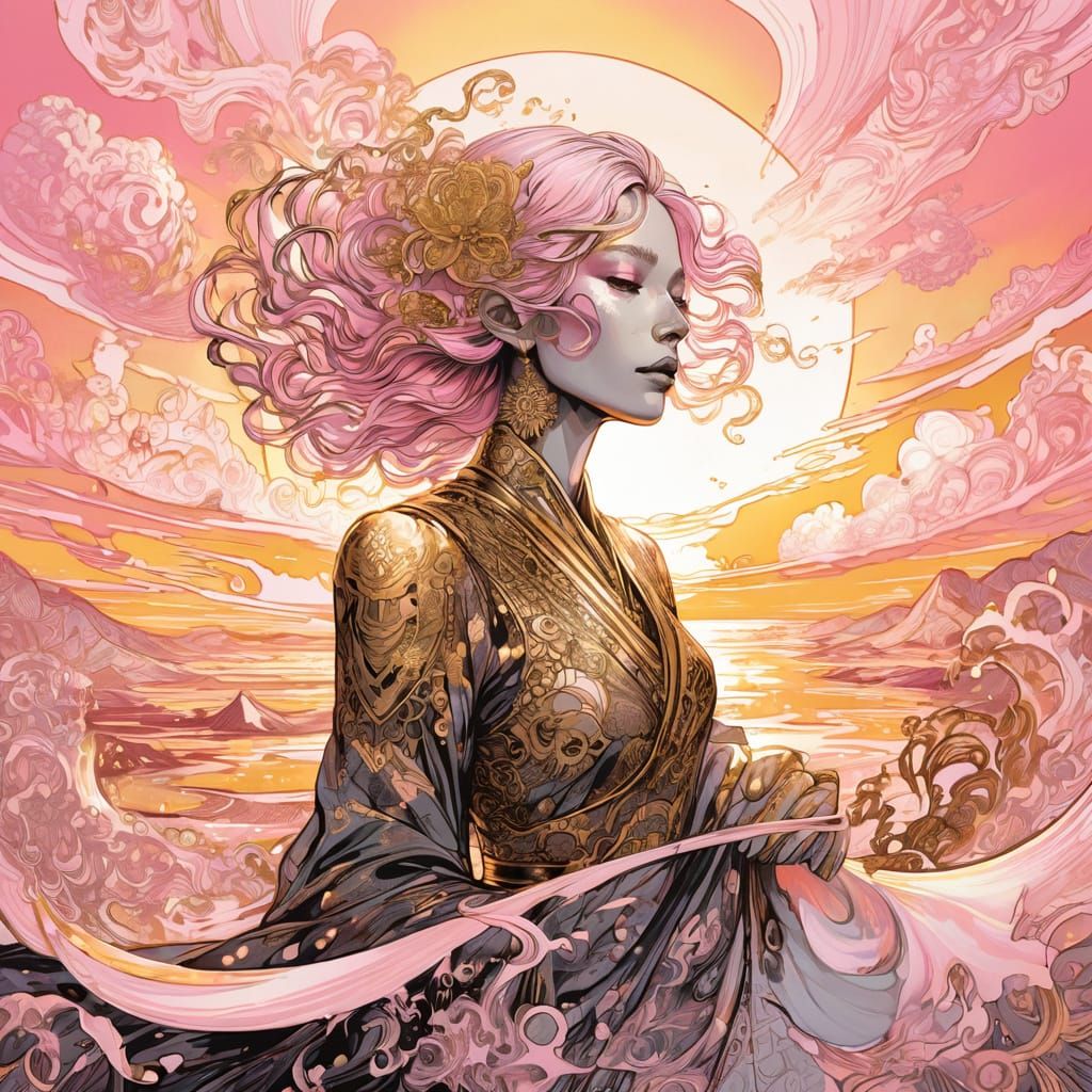 vivid liquid ink - Mystical D&D Ink Illustration in Golden H...