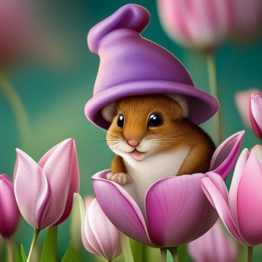 Adorable cartoon dormouse wearing nighty and night cap fast asleep in a ...