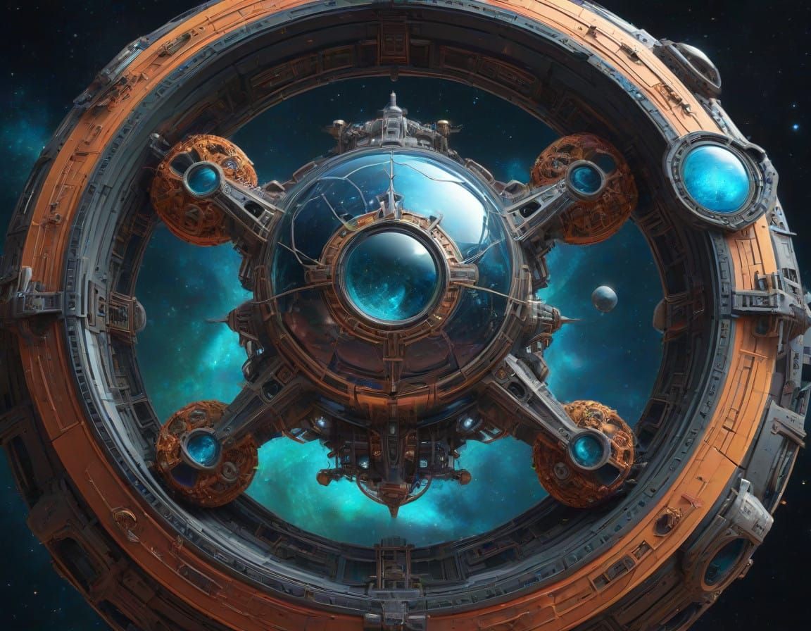 Galactic Teslapunk Arcology in Vibrant Space - AI Art