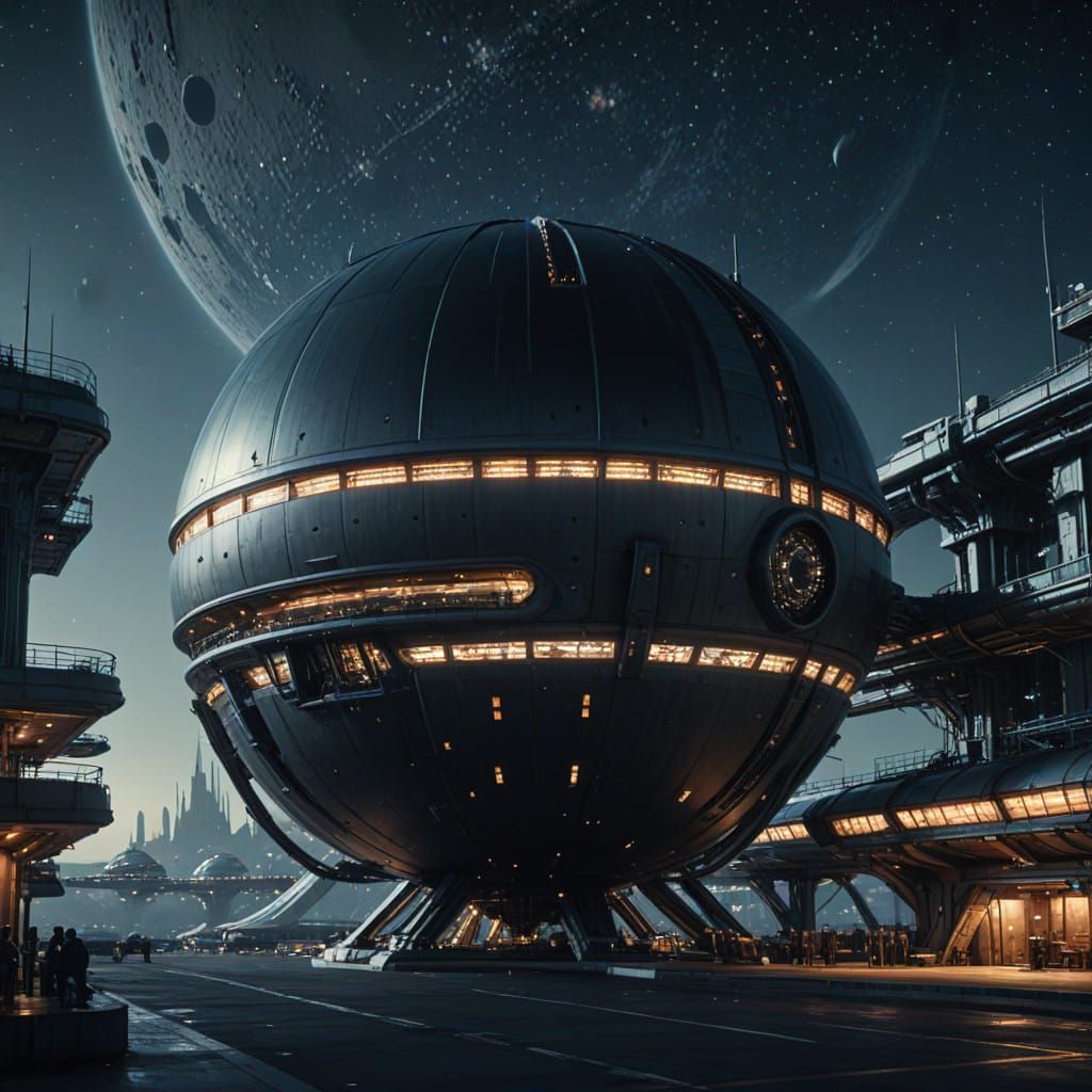 Cyberpunk Spacecraft Sails Above Futuristic Space ... - AI Art