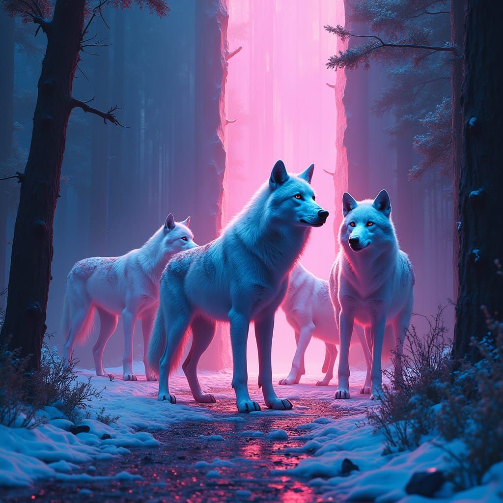 Iridescent Gum Portal Reveals Neon Wolves - AI Art