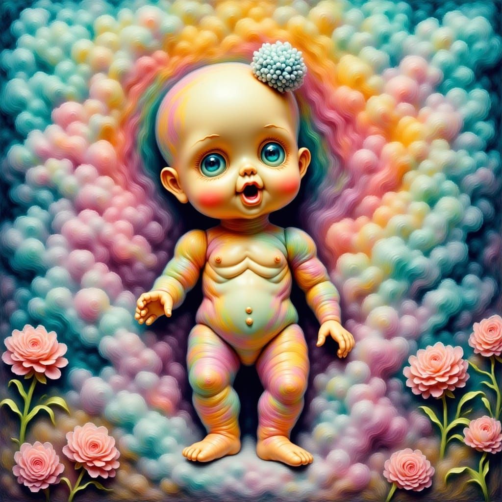Weird Dolly - Whimsical Surrealism: Broken Doll in Candy-Col...