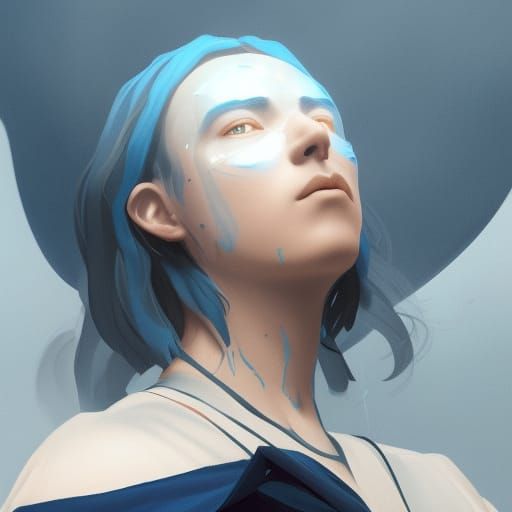 Non-binary person wearing dark blue robes like the night sky with blue ...