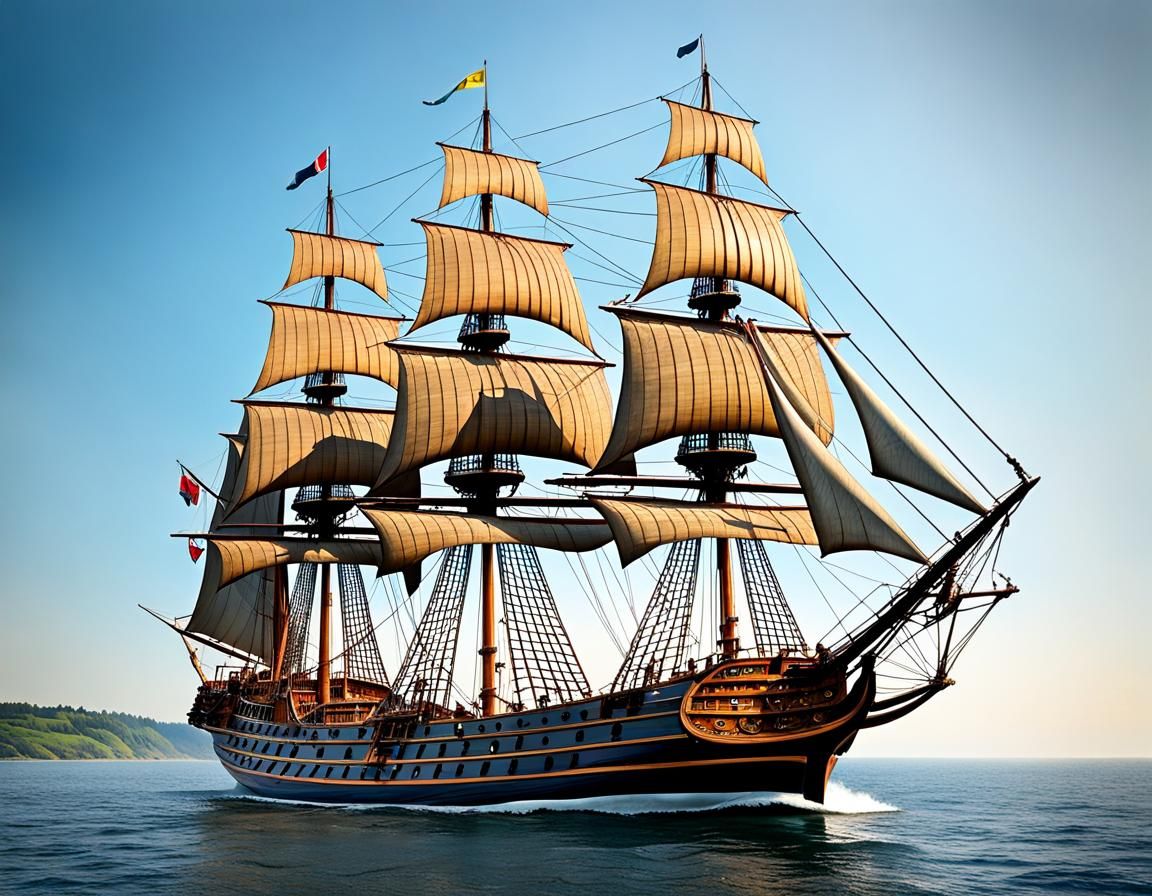 18th century three-masted square rigged sailing ship - AI Generated ...